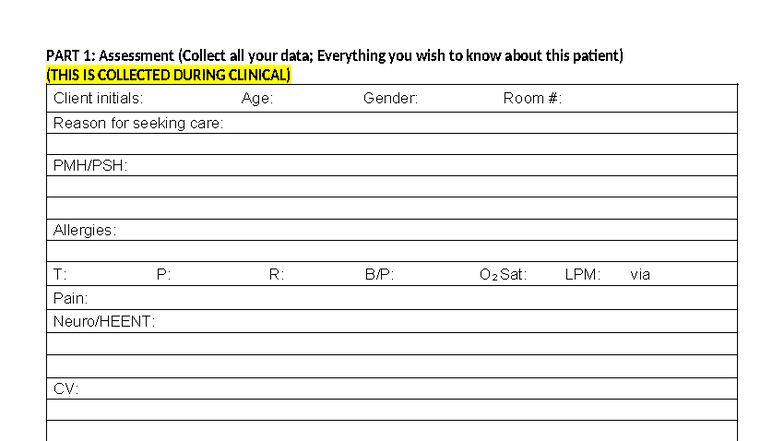 Level I Clinical LOG: Patient Assessment & Nursing Care Plan - Studocu