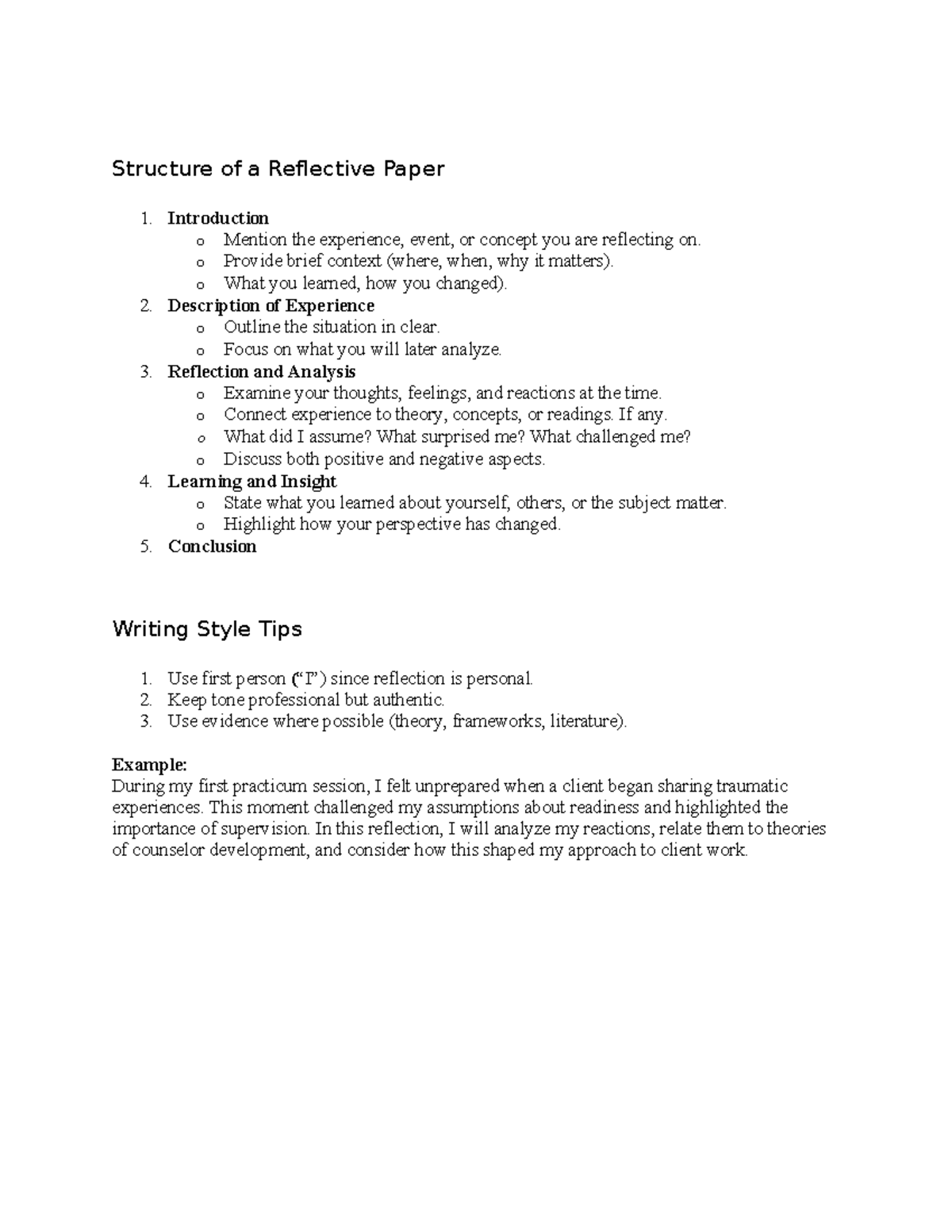 Reflective Paper Structure: Analyzing Personal Growth and Insights ...