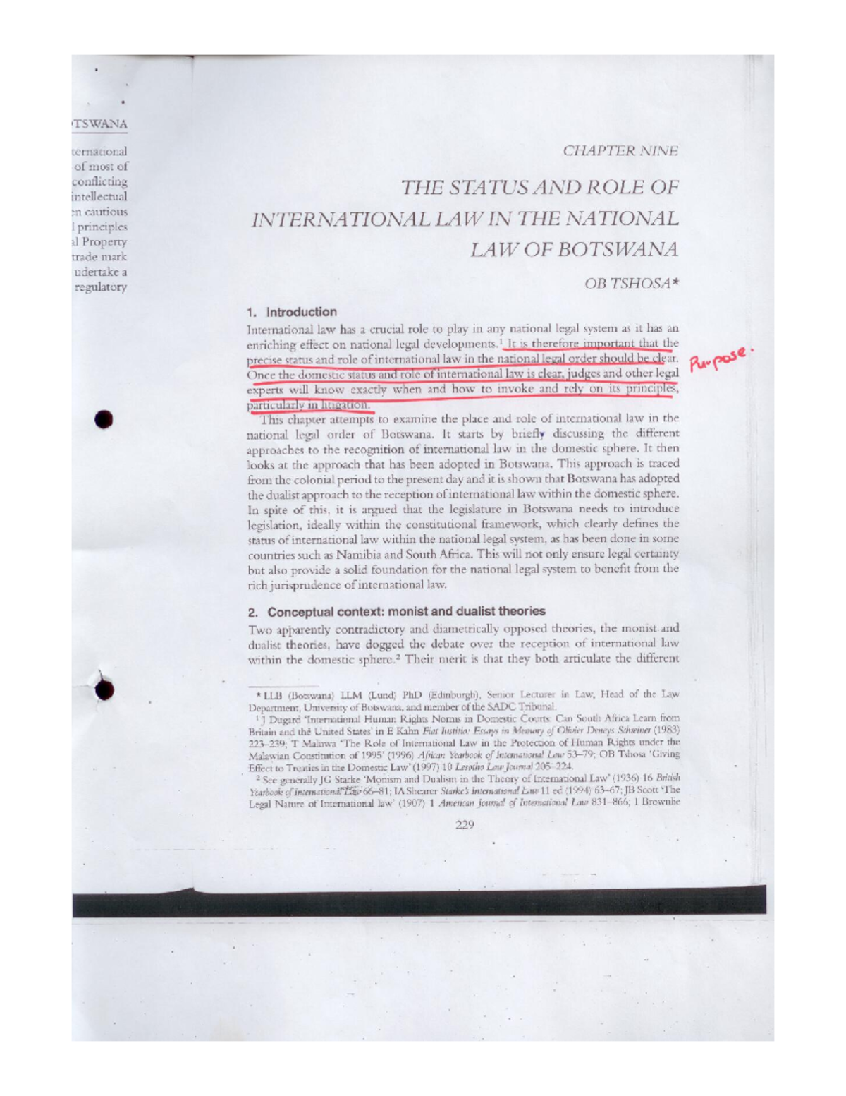 The Status and Role of International Law in Botswana's National Legal ...