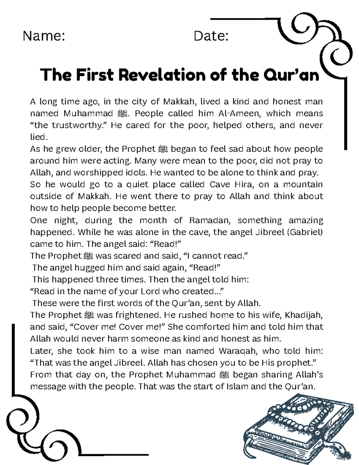 2nd Grade Lesson on the Revelation of the Quran in Cave Hira - Studocu