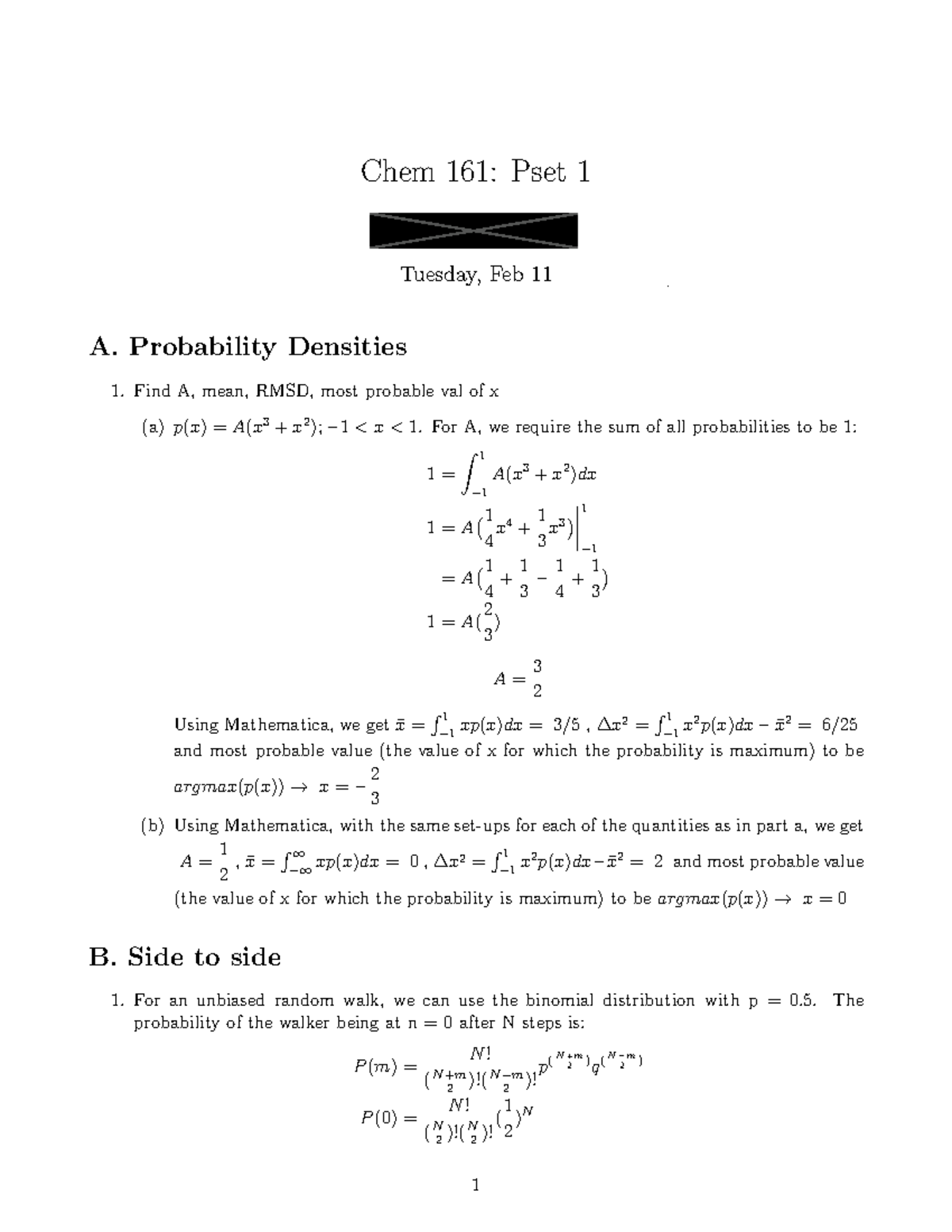 Chem 161: Pset 1 - Probability Densities and Random Walks - Studocu