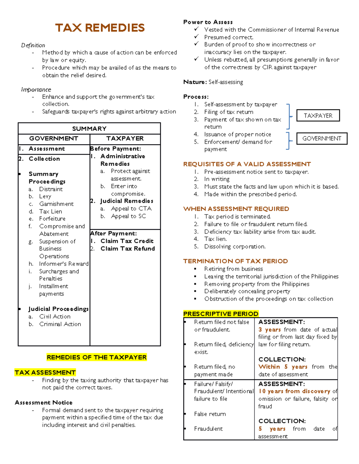 Tax Remedies in Taxation: Enforcement and Collection Procedures - Studocu