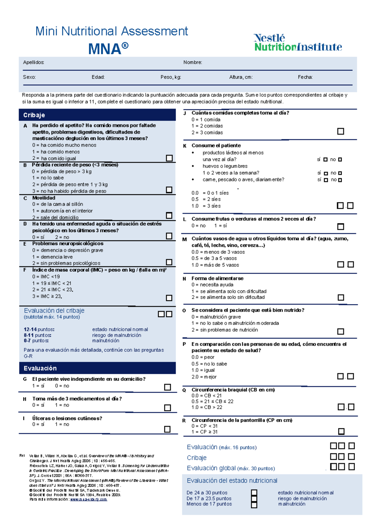 MNA - Mini Nutritional Assessment: Screening y Evaluación - Studocu