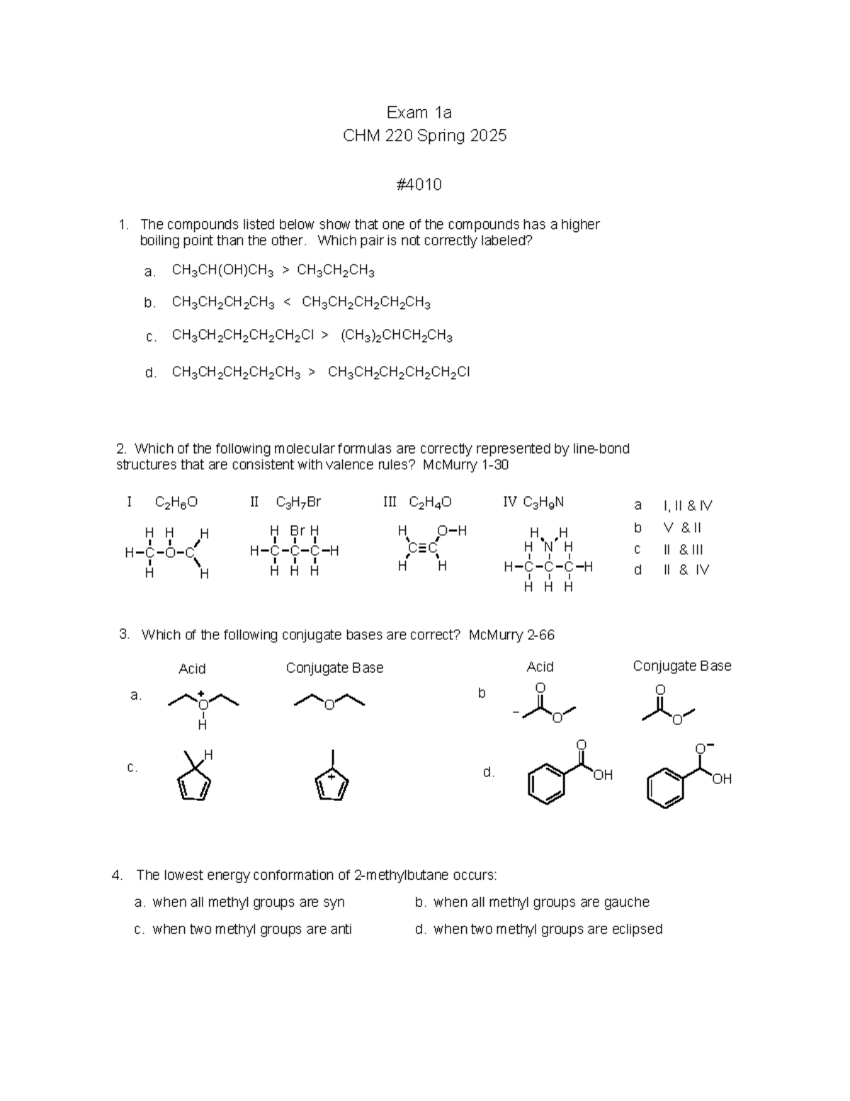 Exam 1a CHM 220 Spring 2025 - Practice Questions and Solutions - Studocu