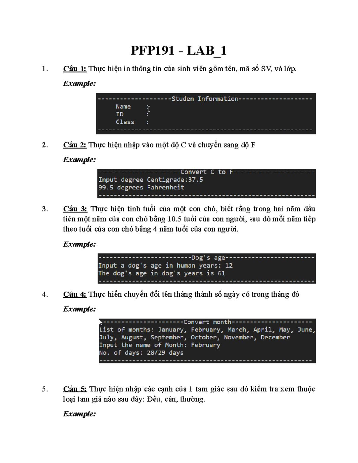PFP191 - LAB Thực Hành Lập Trình: Bài Tập và Ví Dụ - Studocu