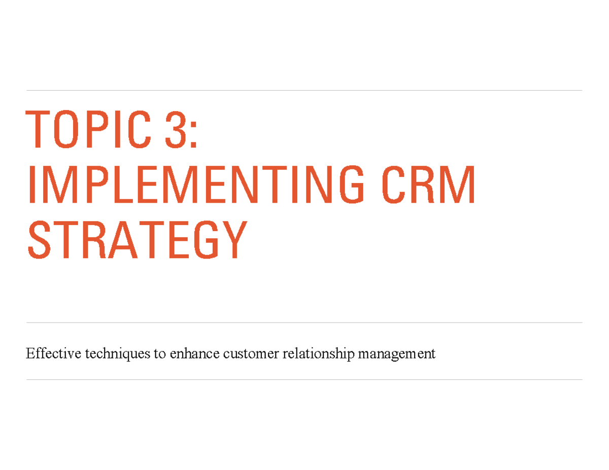 CRM 101: Implementing CRM Strategy - Key Phases & Techniques - Studocu