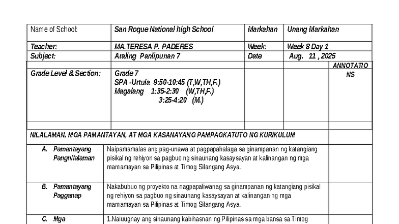 DLP Q1 AP 7 WEEK 8 DAY 1: Ugnayan ng Pilipinas sa Sinaunang Asya - Studocu