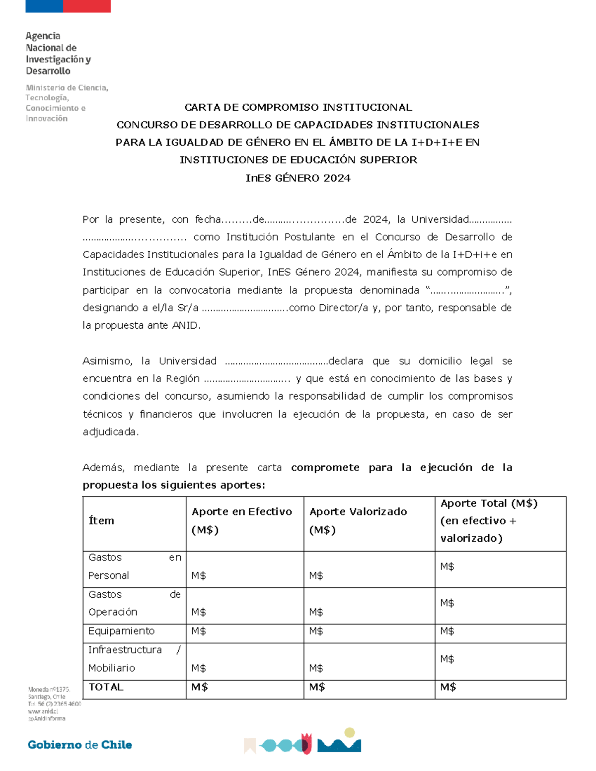 Carta compromiso institucional In ESGenero 2024 - CARTA DE COMPROMISO ...