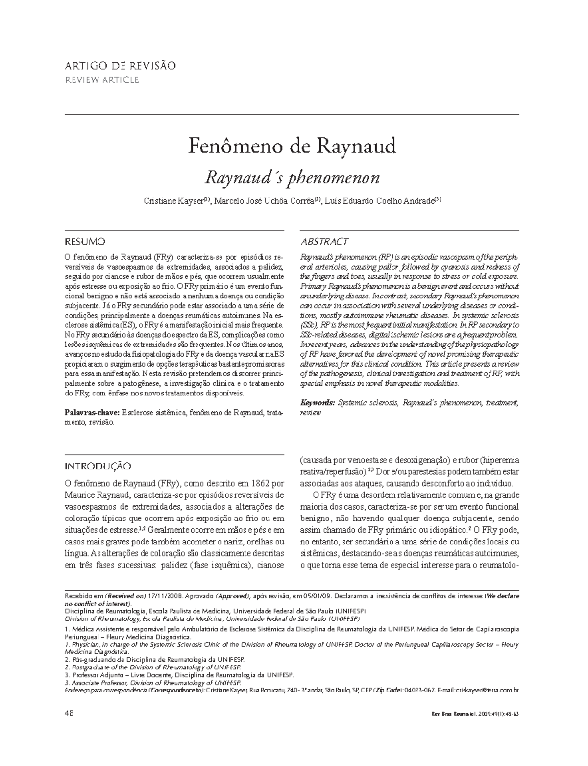 Fenomeno de Raynaud - reynaud - ARTIGO DE REVISÃO REVIEW ARTICLE ...