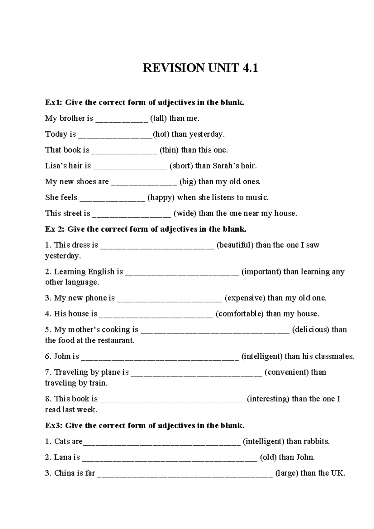 Comparatives Practice Exercises 63354 - Studocu