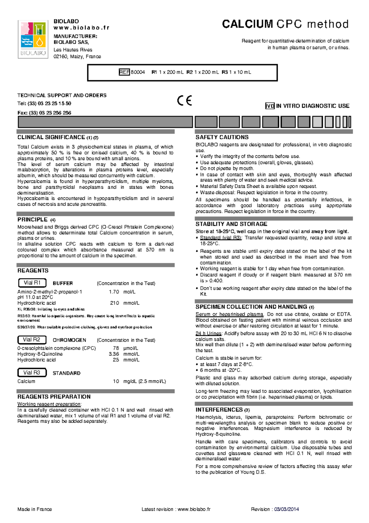 80004 AT Calcium CPC Method: Practical Biochemistry Guide - Studocu
