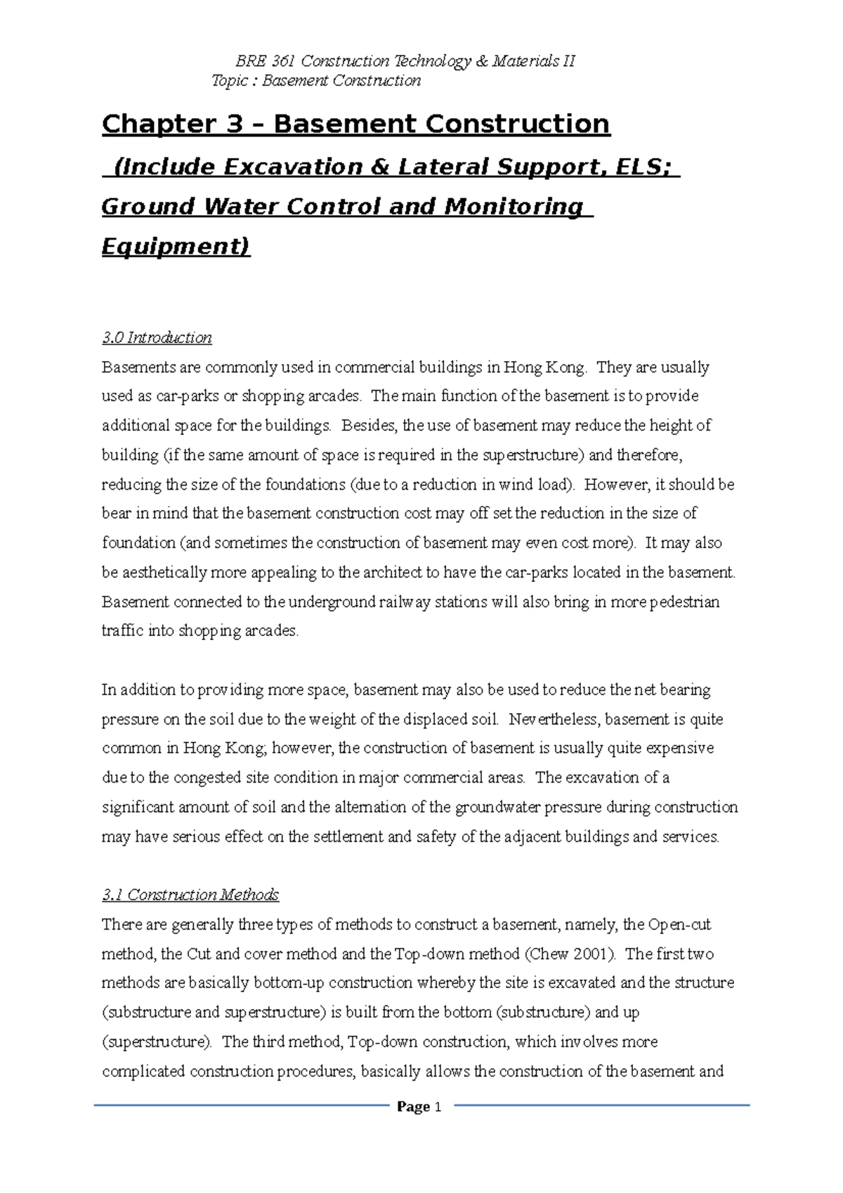 Basement Construction (Include Excavation & Lateral Support, ELS ...