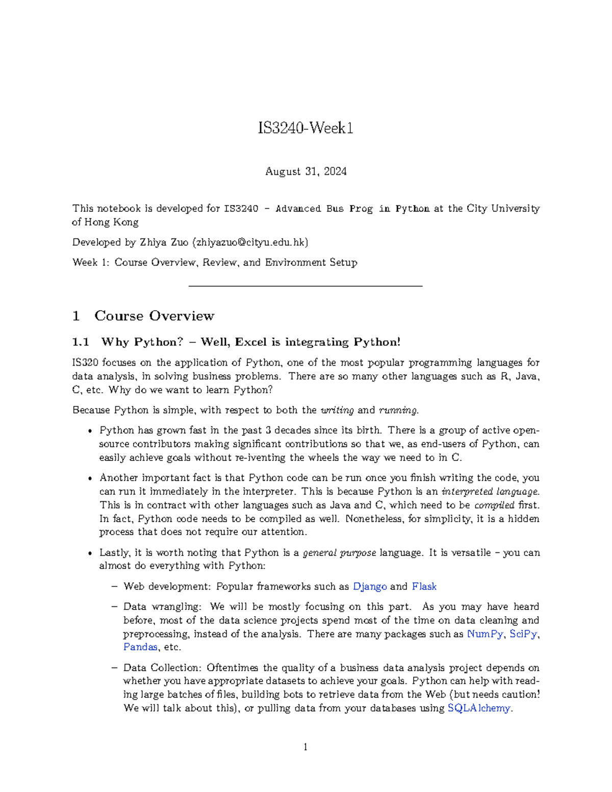 IS3240-Week 1: Course Overview & Environment Setup in Python - Studocu
