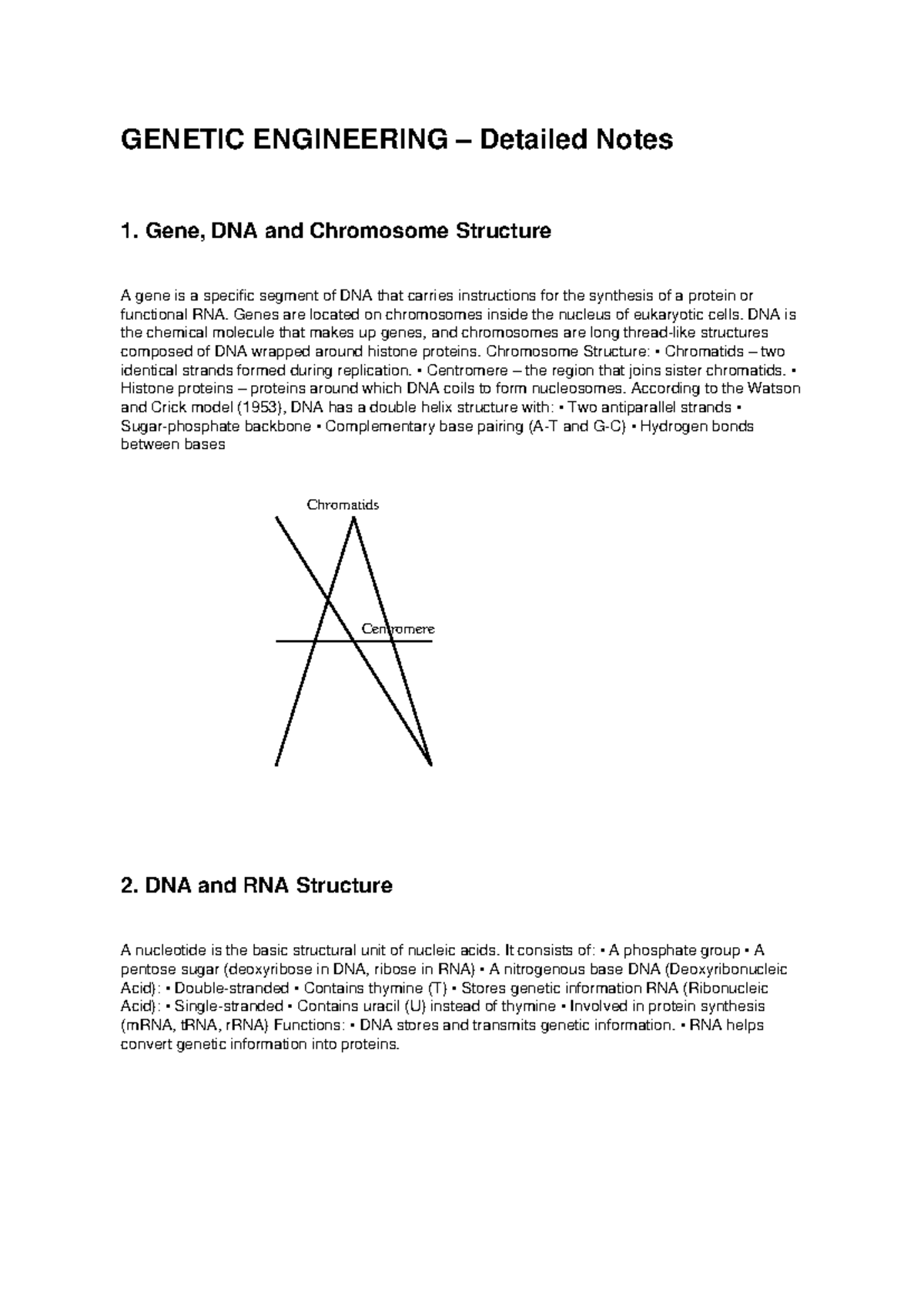 GENETIC ENGINEERING (GENE 101) Detailed Notes on DNA & RNA Structure ...
