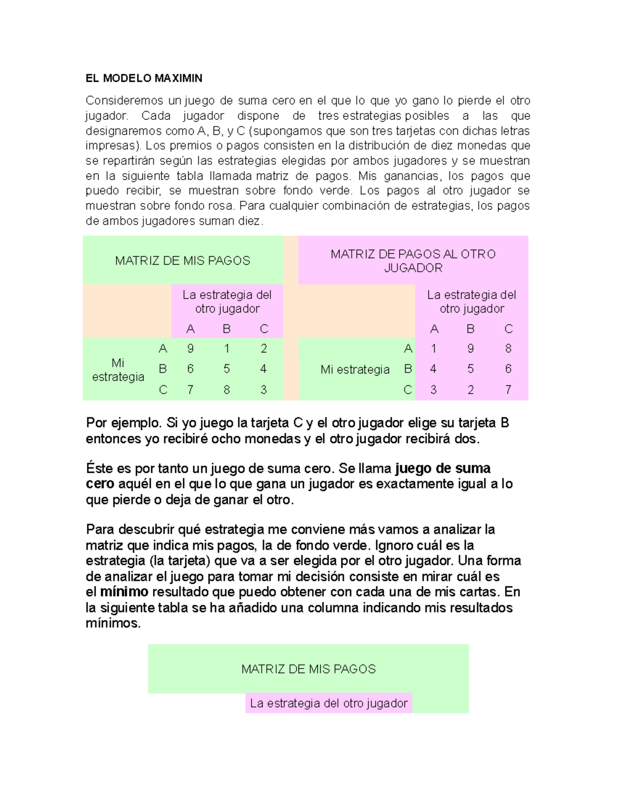 Análisis del Modelo Maximin en Juegos de Suma Cero - Studocu