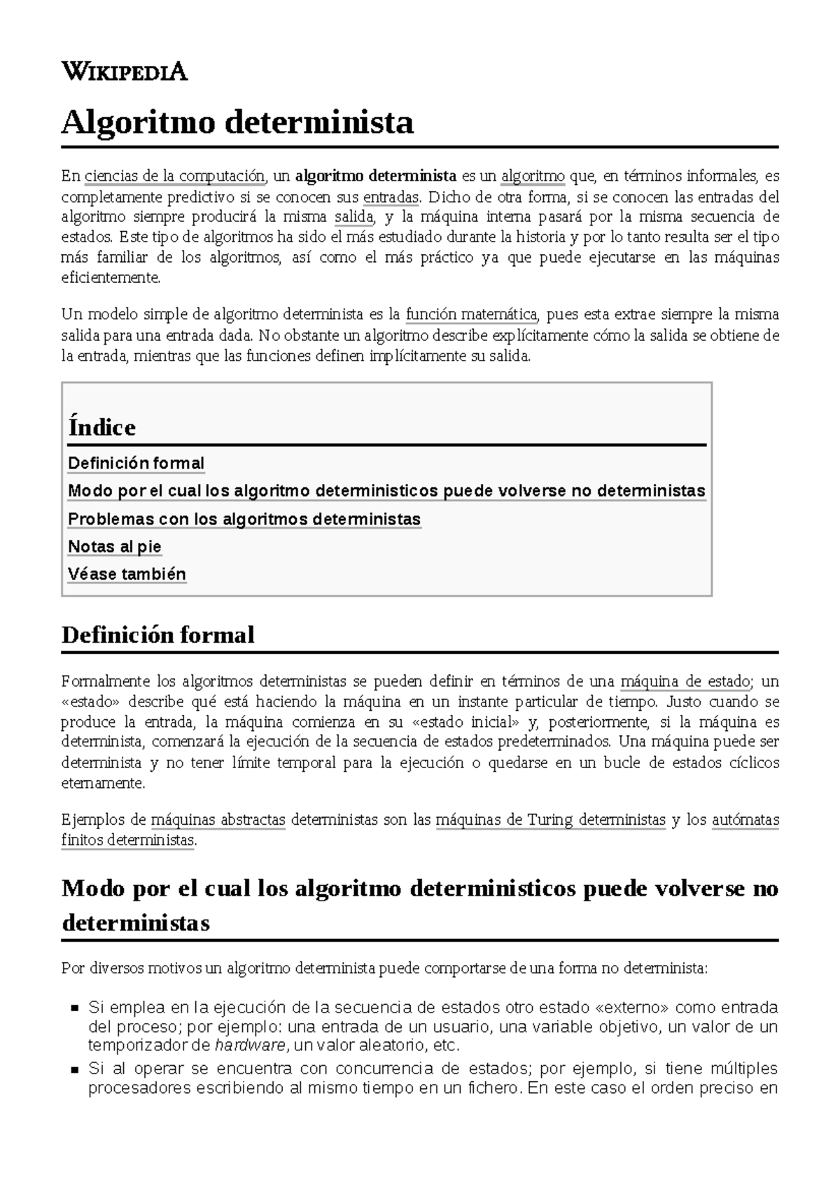 Algoritmo Determinista: Definición y Problemas en la Computación - Studocu