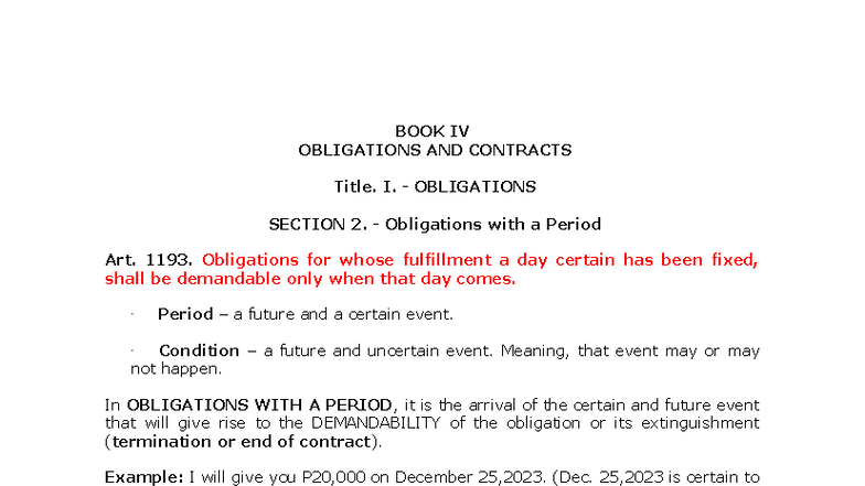 Obligations and Contracts (OBLICON): Understanding Periods and ...
