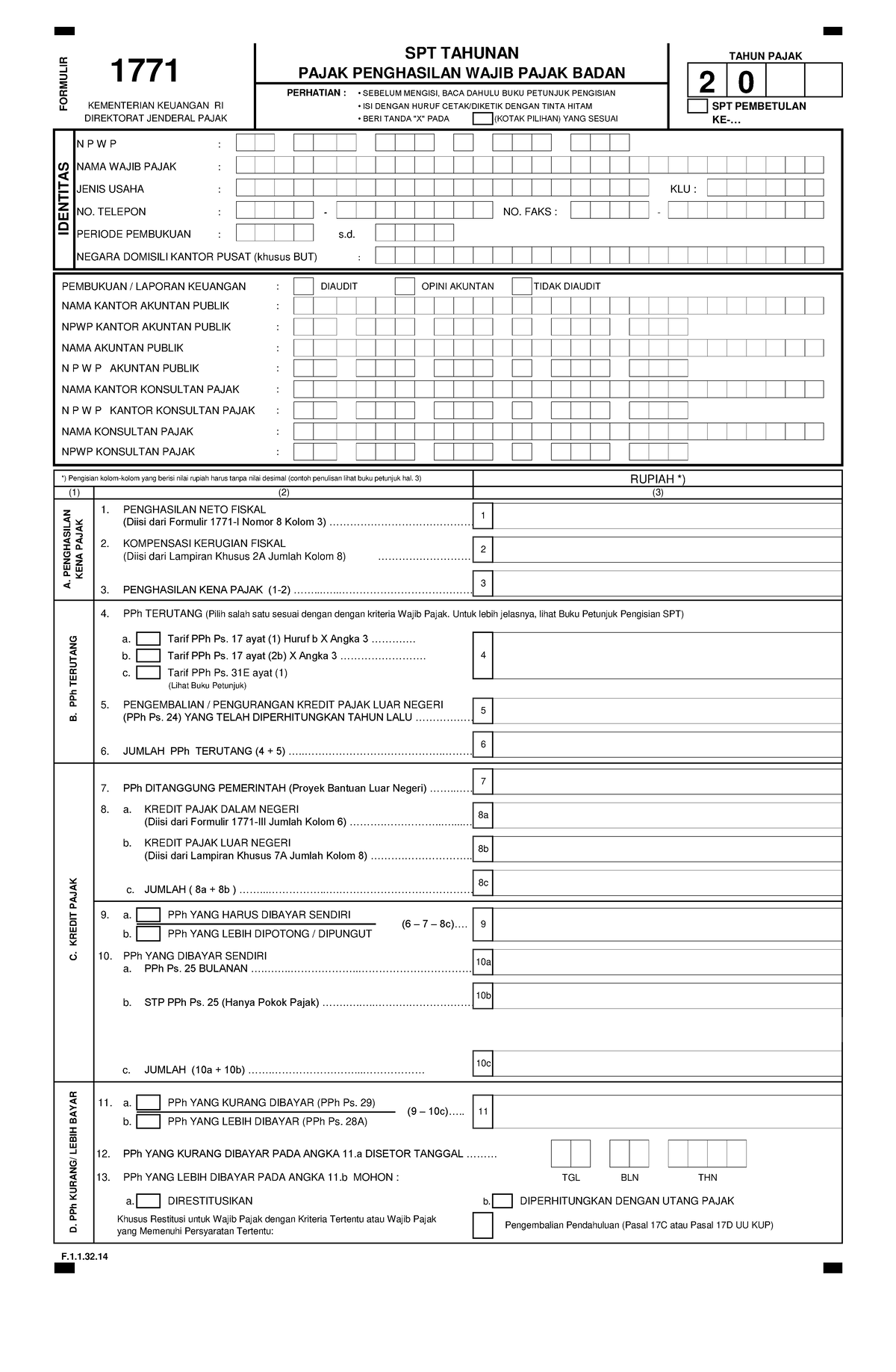 02A SPT Badan Form 1771 Per 19 2014 - ISI DENGAN HURUF CETAK/DIKETIK ...