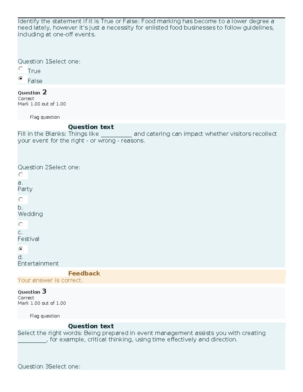 Events Planning QUIZ1 - True/False and Fill-in-the-Blank Questions ...