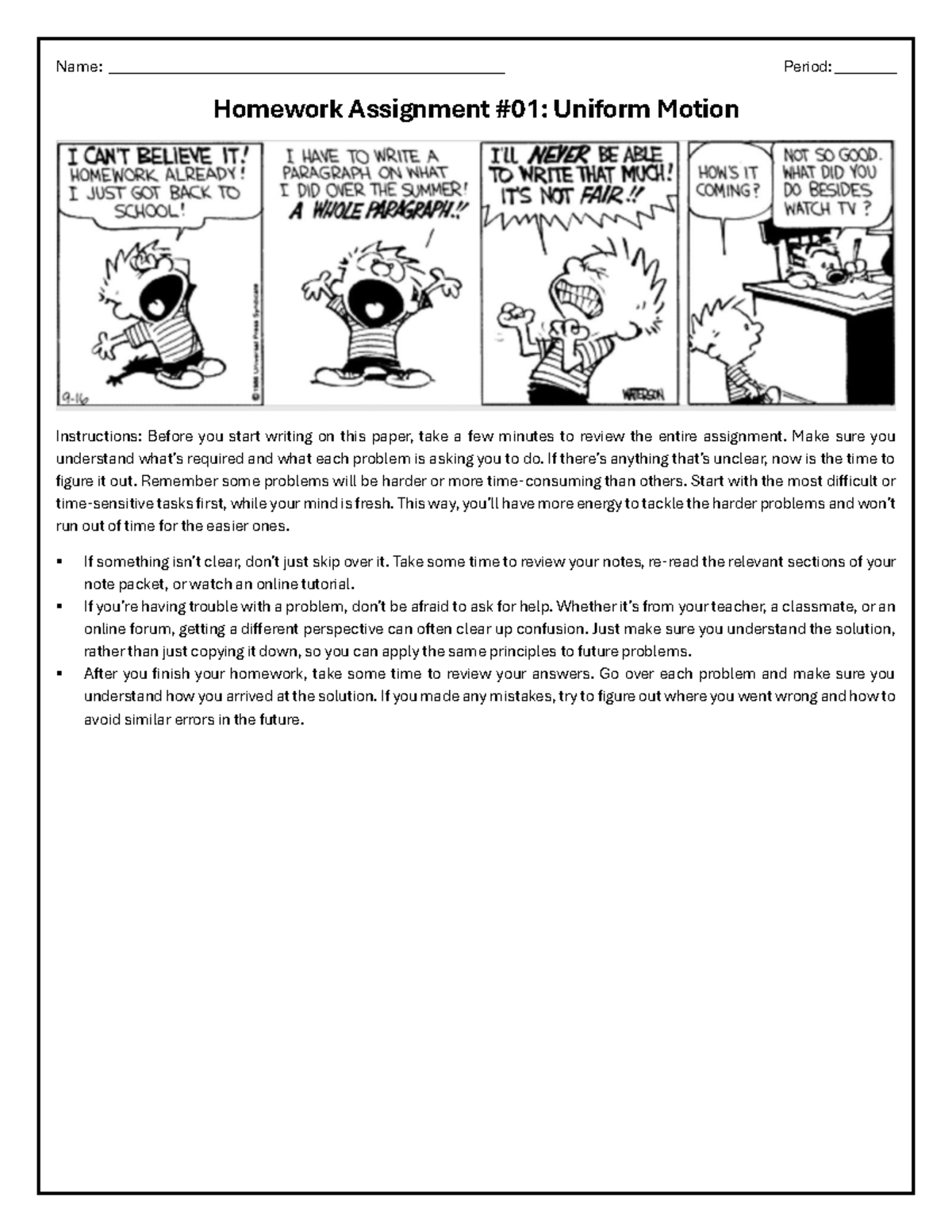 Hwk 01: Uniform Motion Homework Assignment Instructions - Studocu