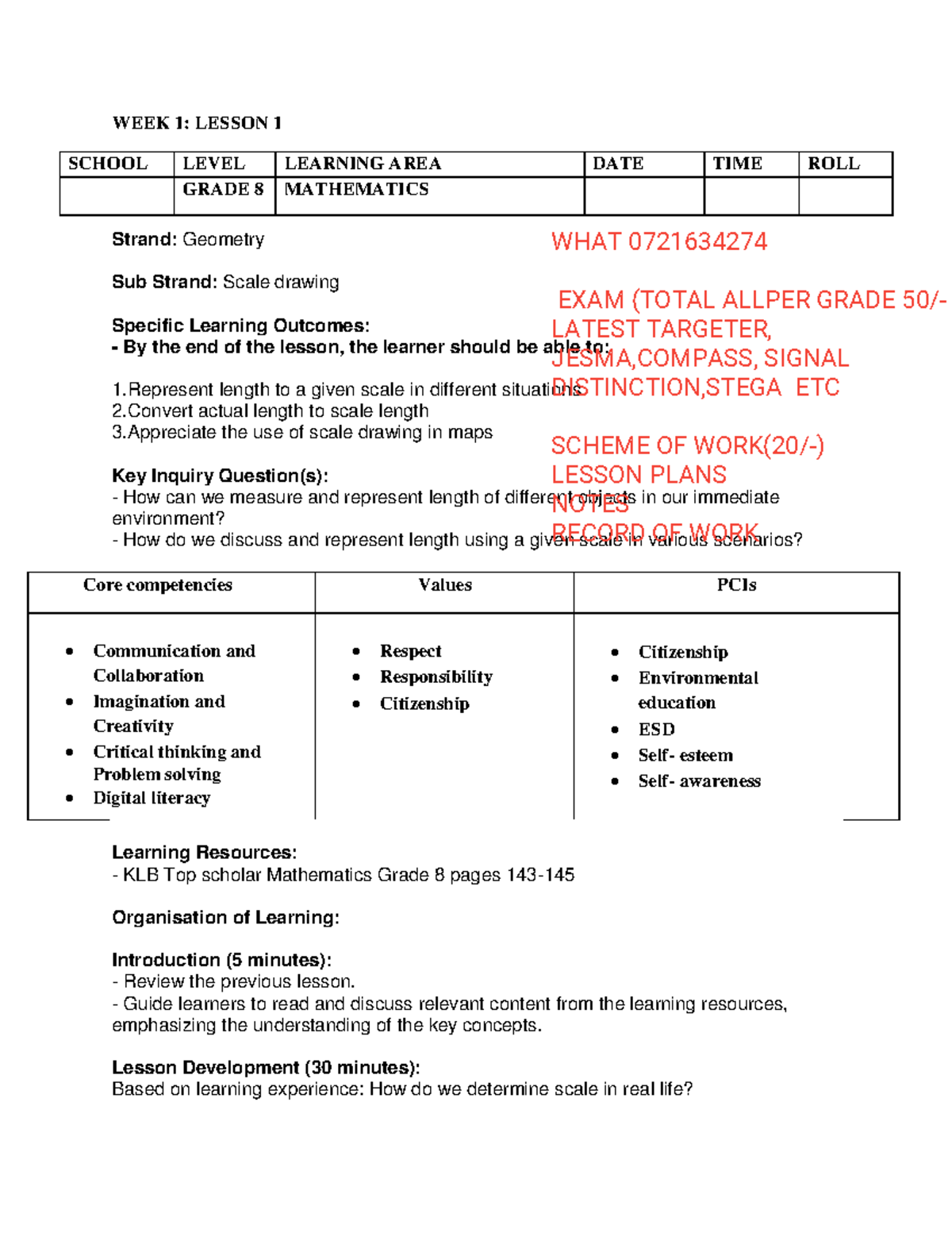 Grade 8 Mathematics Lesson Plans: Geometry & Scale Drawing (0721634274 ...
