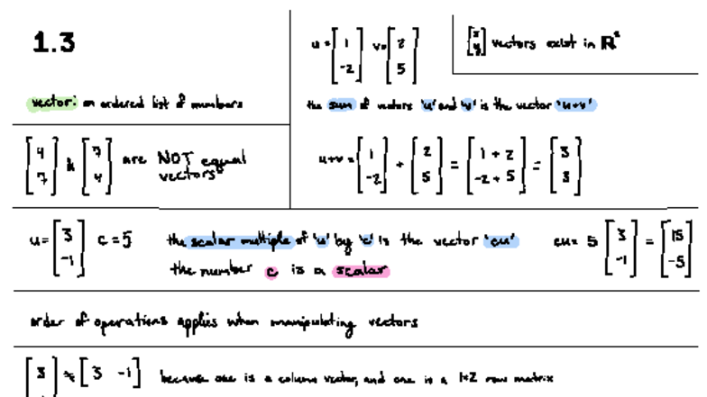 1.3 Notes on Vectors and Scalar Multiples in Mathematics - Studocu
