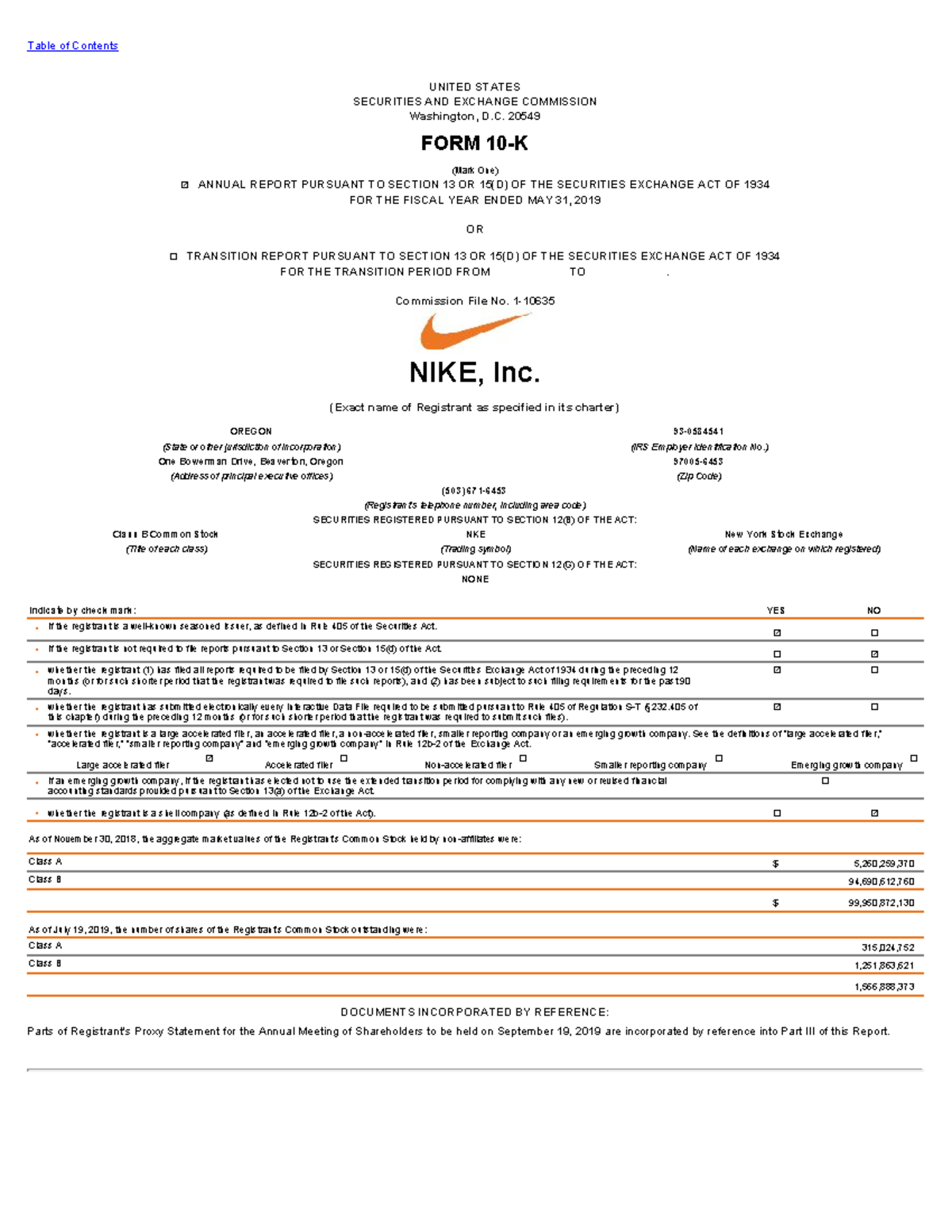 NIKE, Inc. 2019 Annual Report (Form 10-K) - Financial Statements - Studocu