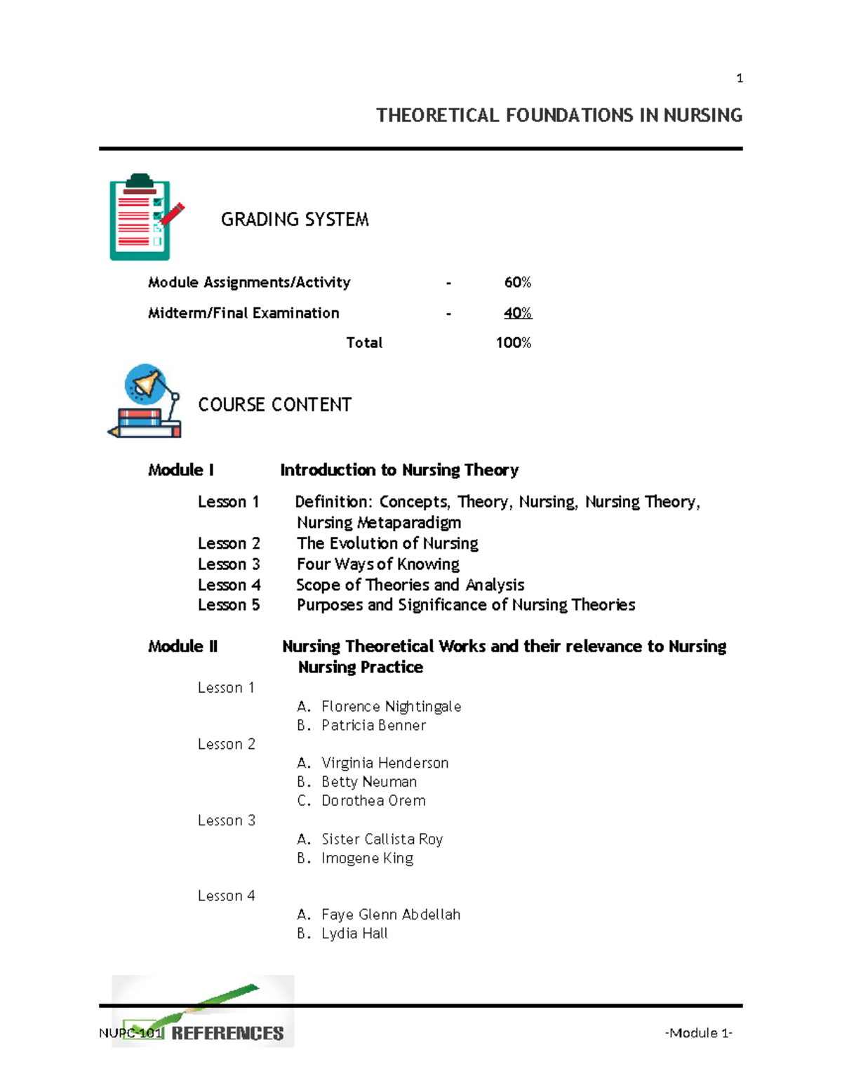 Theoretical Foundations in Nursing: Module I Examination Notes - Studocu