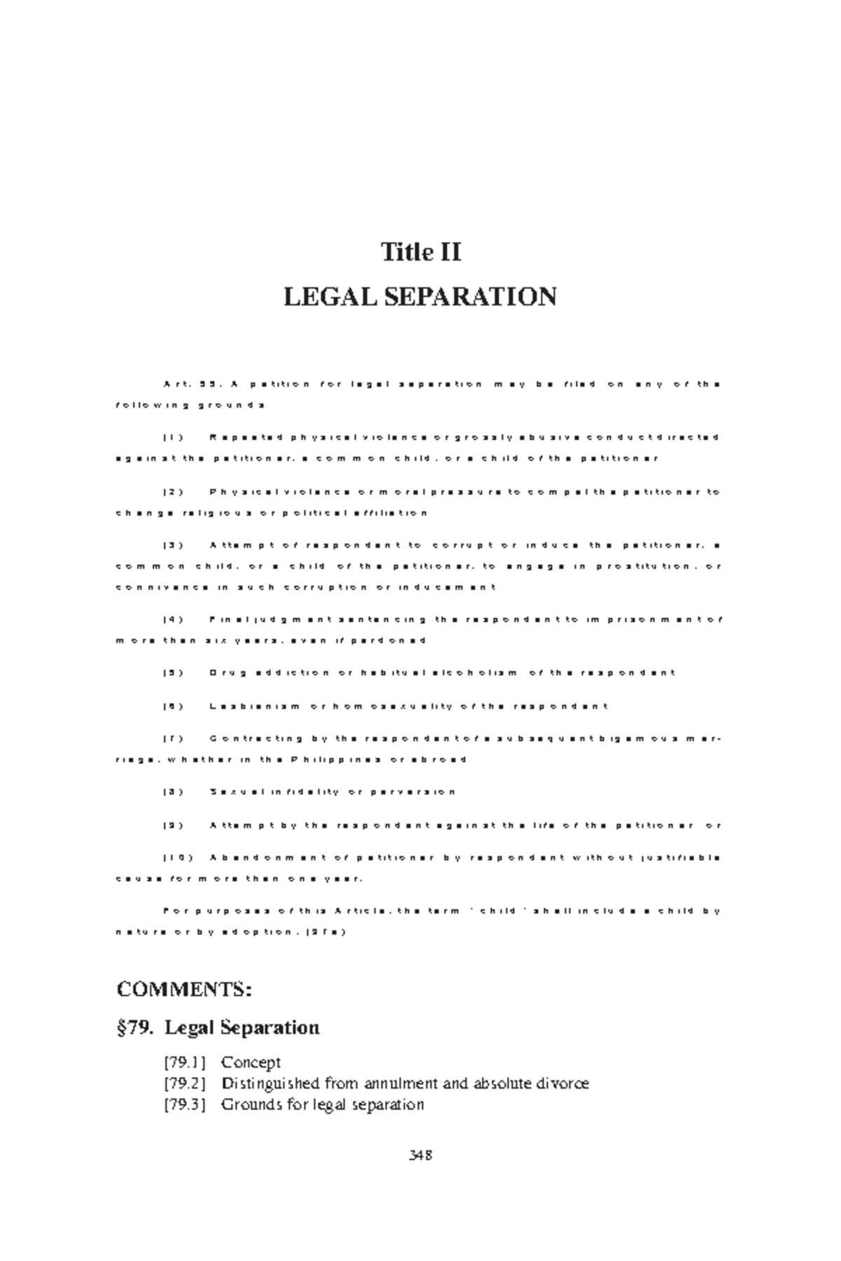 348 THE FAMILY CODE OF THE PHILIPPINES: Legal Separation Overview - Studocu