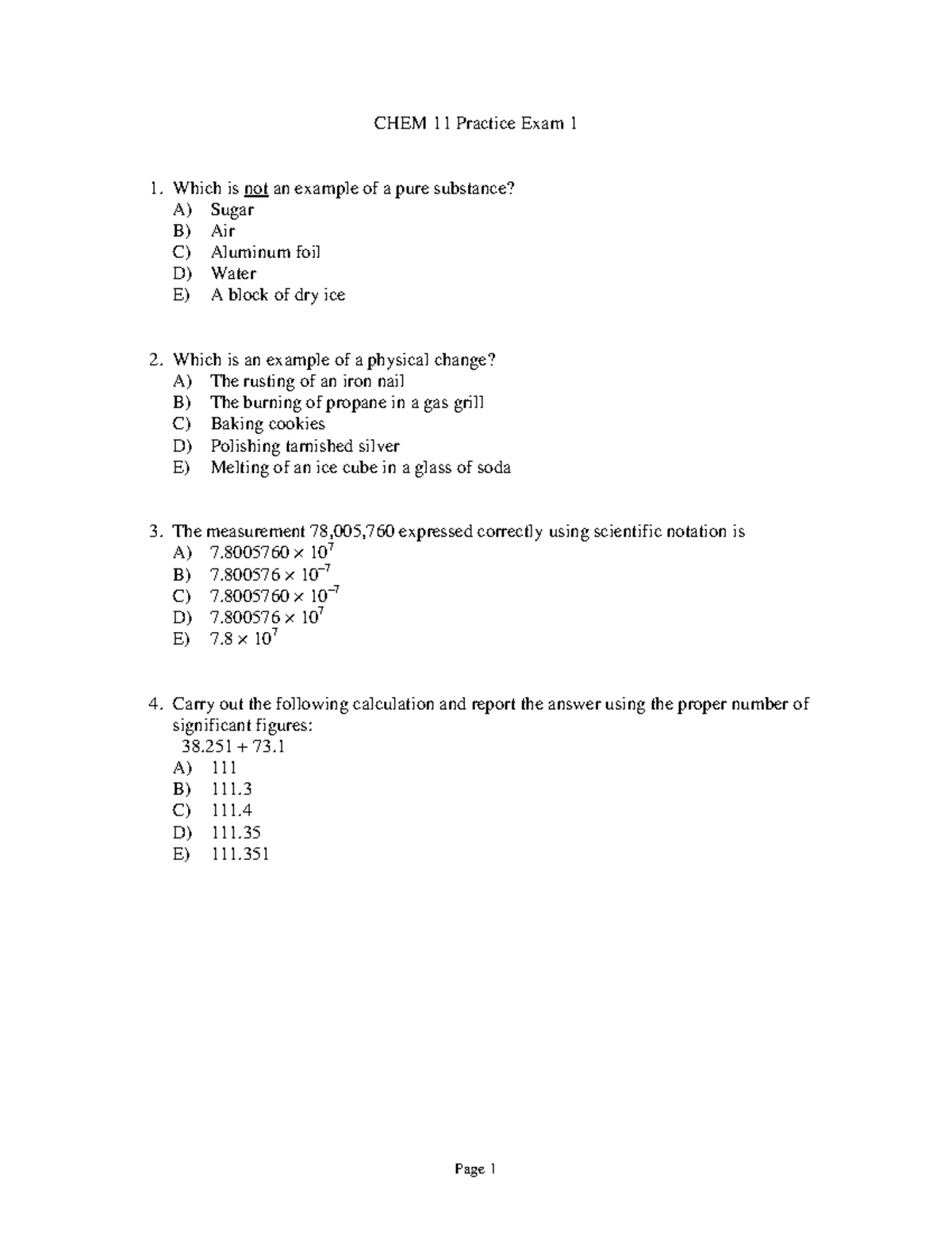 CHEM 11 Spring 2015 Practice Exam 3 Solutions & Review - Studocu