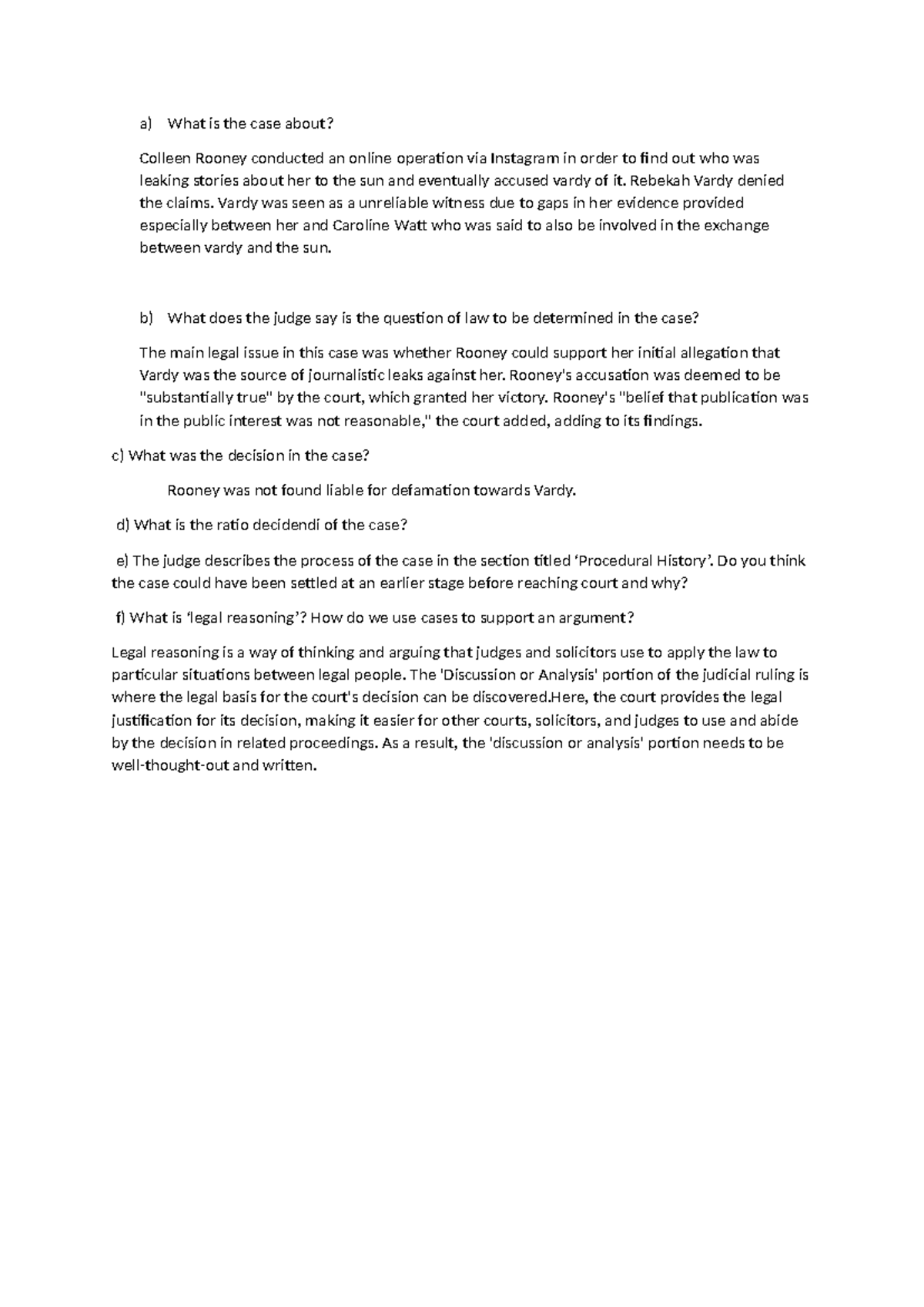 Vardy v Rooney Case Study: Legal Analysis and Findings - Studocu