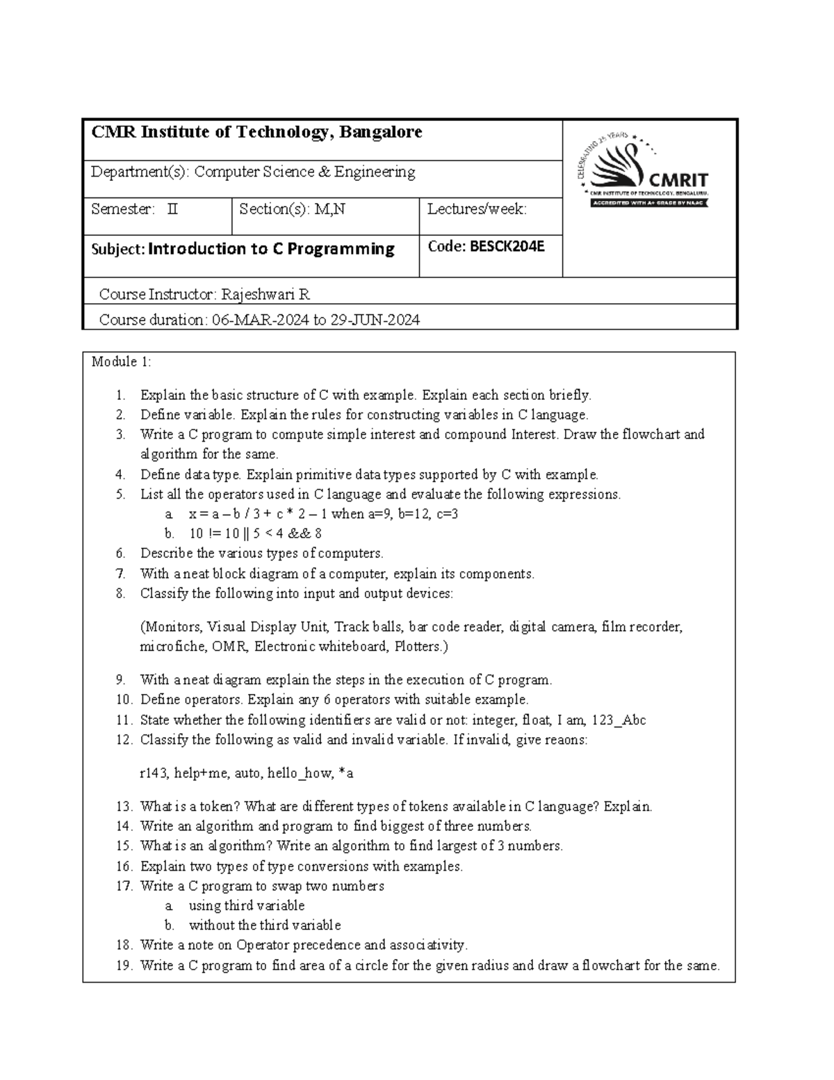 CCP QB - question bank for c programming - CMR Institute of Technology ...