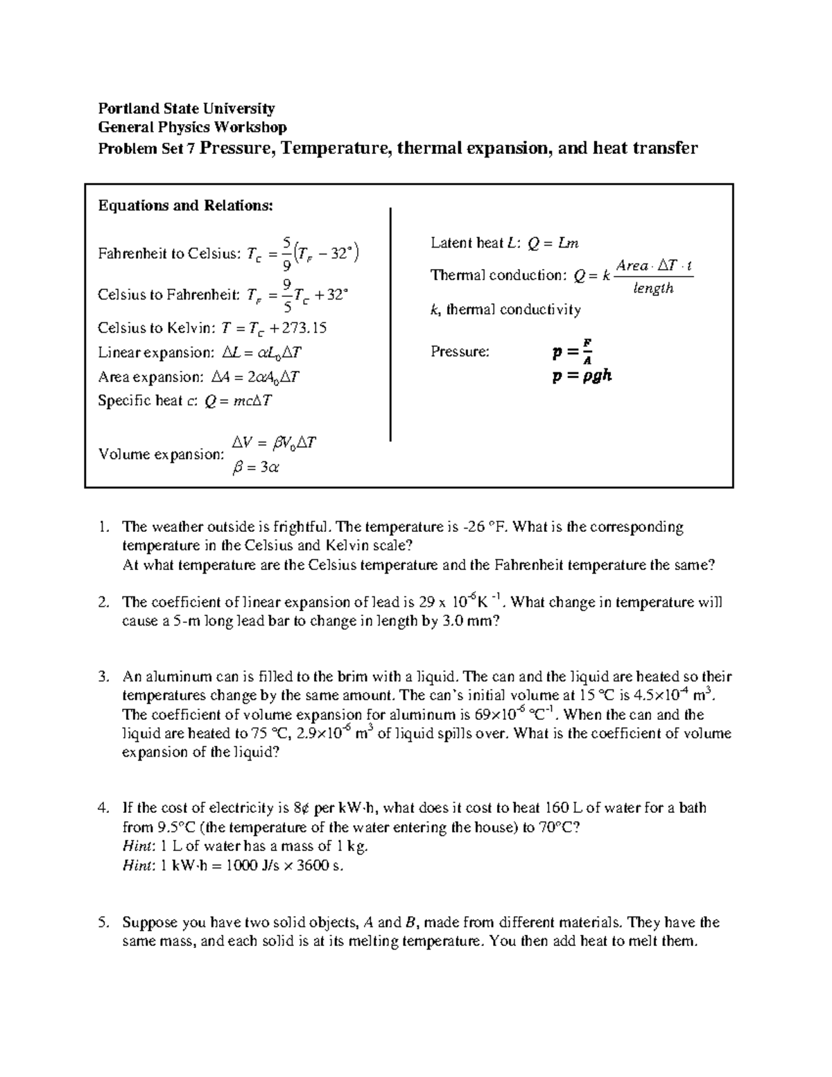 PHYS 101: Final Exam Questions on Thermal Expansion and Heat Transfer ...
