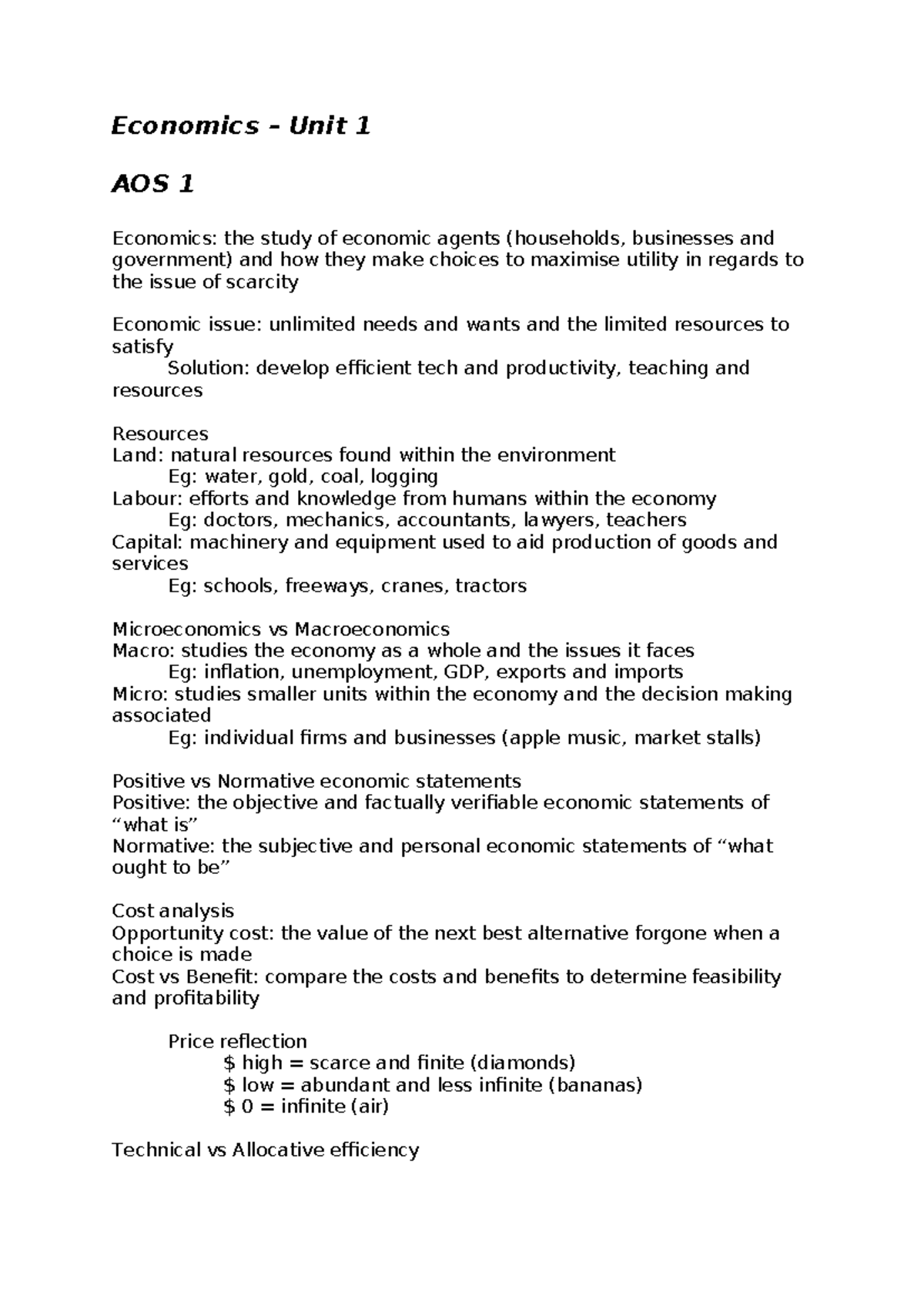 Economics - Unit 1 Overview: Concepts, Demand, and Supply Analysis ...
