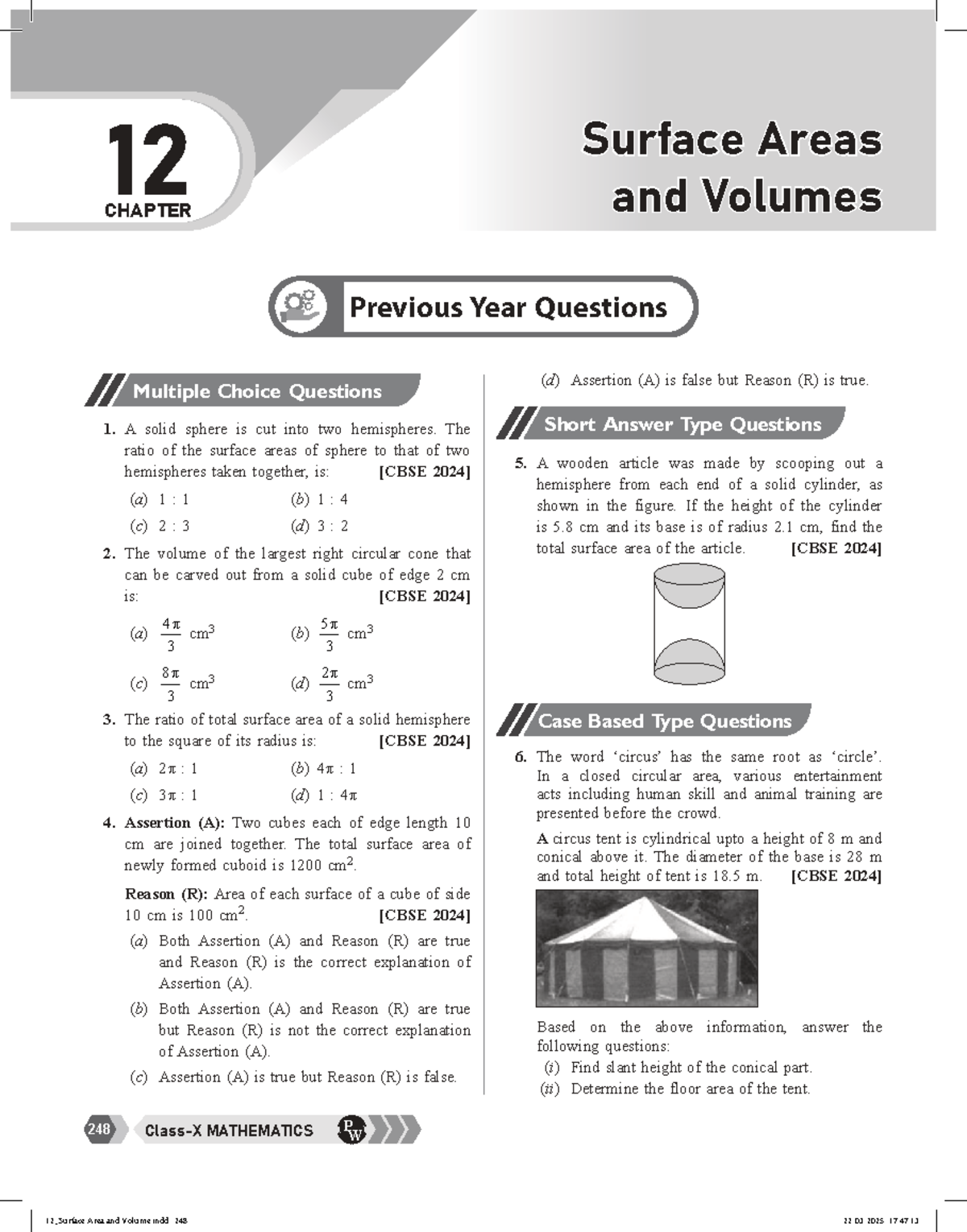 PYQs on Surface Areas and Volumes for Class 12 Mathematics - Studocu