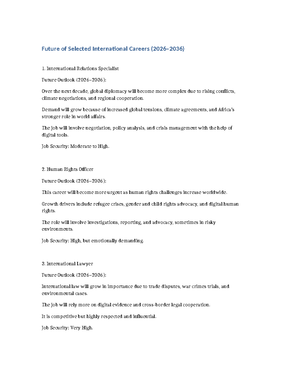 Future International Careers 2026-2036: Insights & Outlook - Studocu