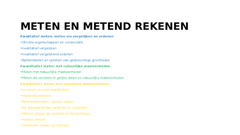 Meten en Metend Rekenen: Kwalitatief en Kwantitatief Meten - Studocu