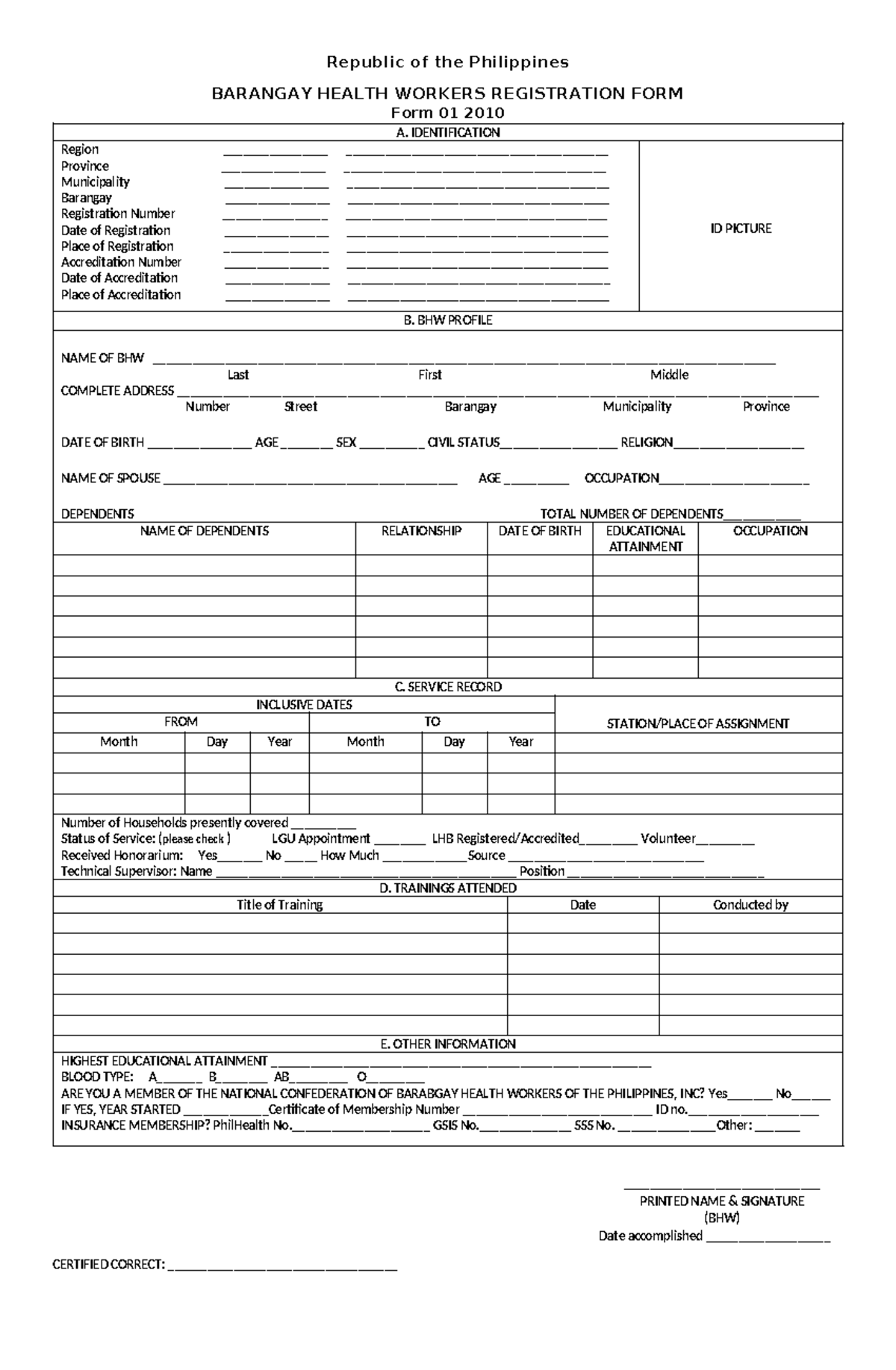 725118483 Barangay Health Worker Registration Form - Republic of the ...