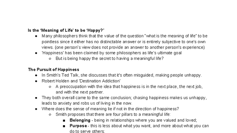 PHIL 101: The Search for Meaning - Happiness vs. Life Purpose - Studocu