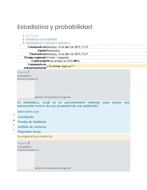 Examen segundo parcial (Segunda vuelta) Revisión del intento - Estadística y probabilidad ...