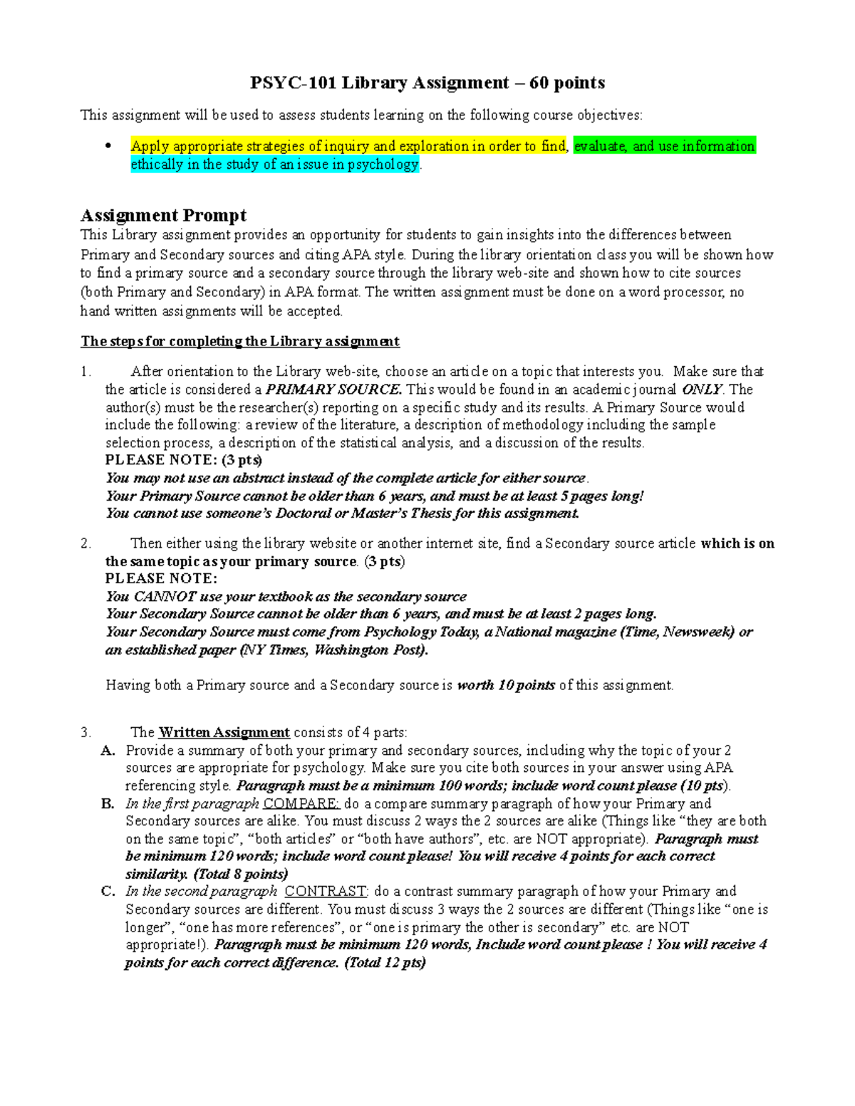 PSYC-101 Library Assignment: Primary vs. Secondary Sources Guide - Studocu