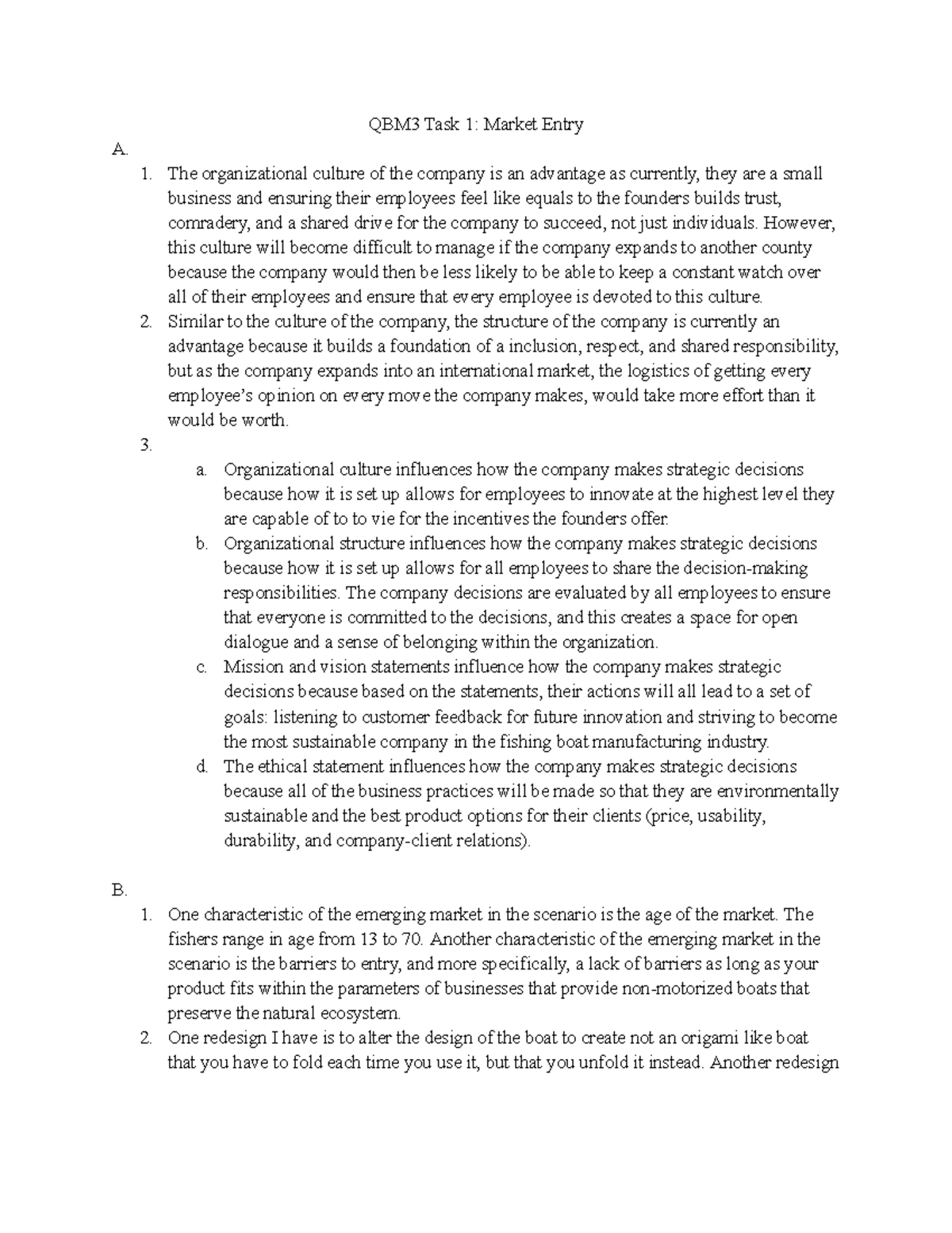 QBM3 Task 1: Market Entry Analysis and Design Process Insights - Studocu
