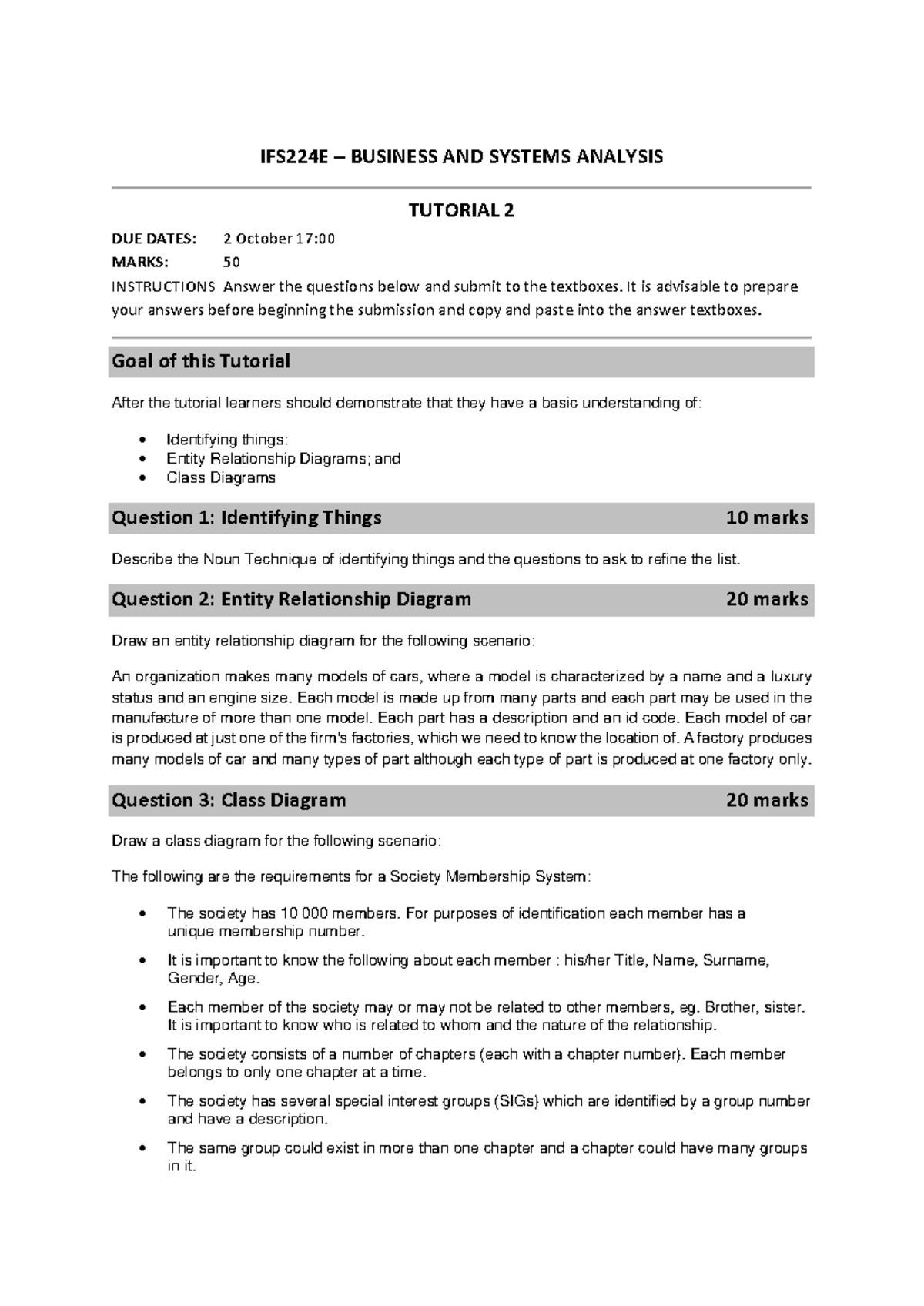 Tutorial 2 - ANSWER THE PRACTICAL ASESSMENT. IT MUST BE UNIQUE ...