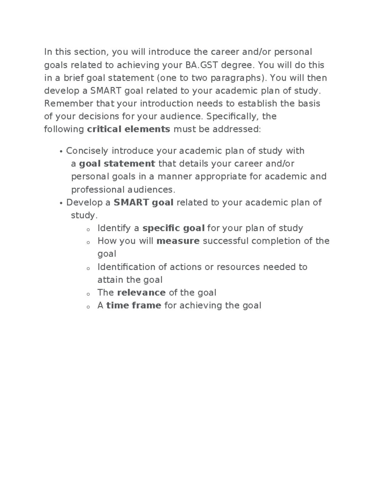 Academic Goal Statement & SMART Goals - IND 299 Milestone One - Studocu