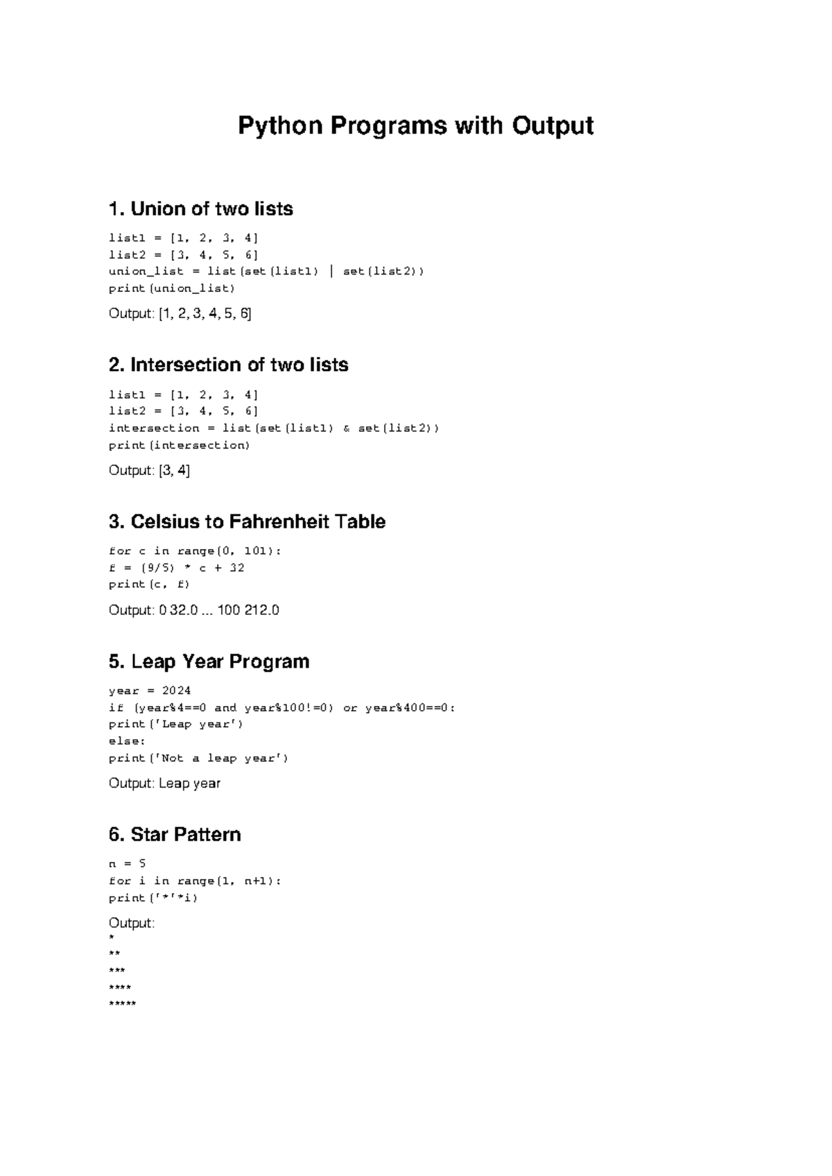 Python Programs: Union, Intersection, and More (CS101) - Studocu