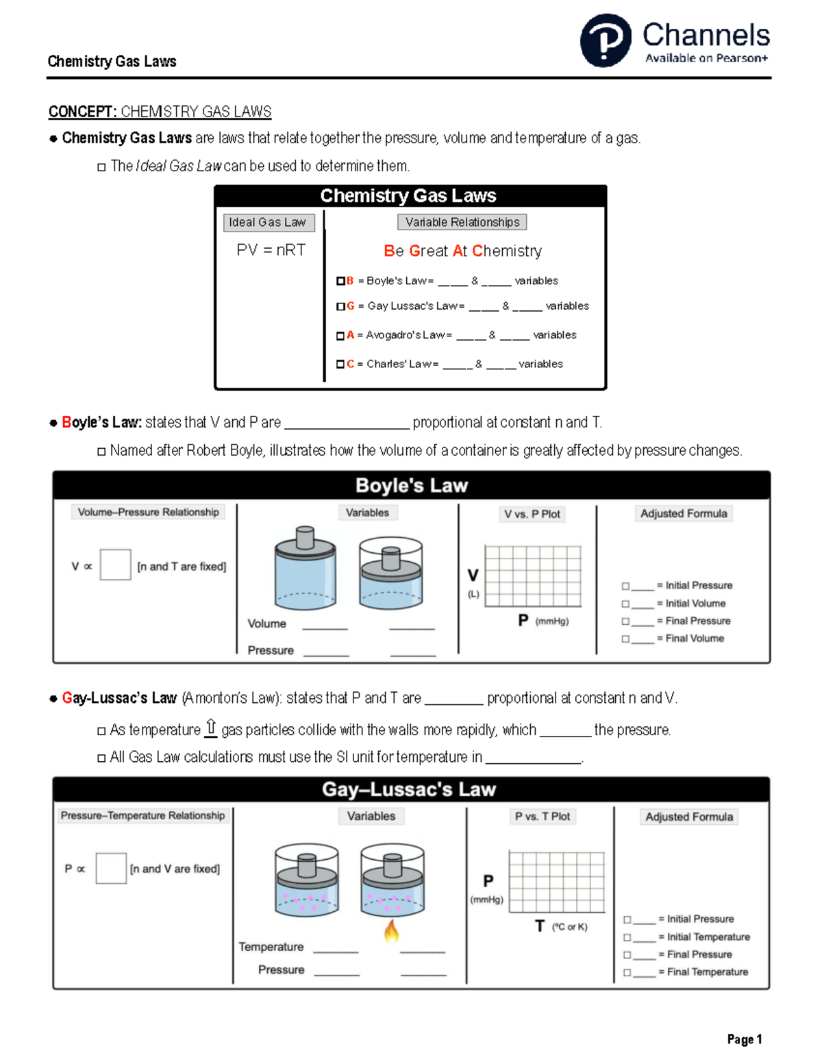 Chemistry Gas Laws Worksheet: Understanding PV=nRT and Relationships ...
