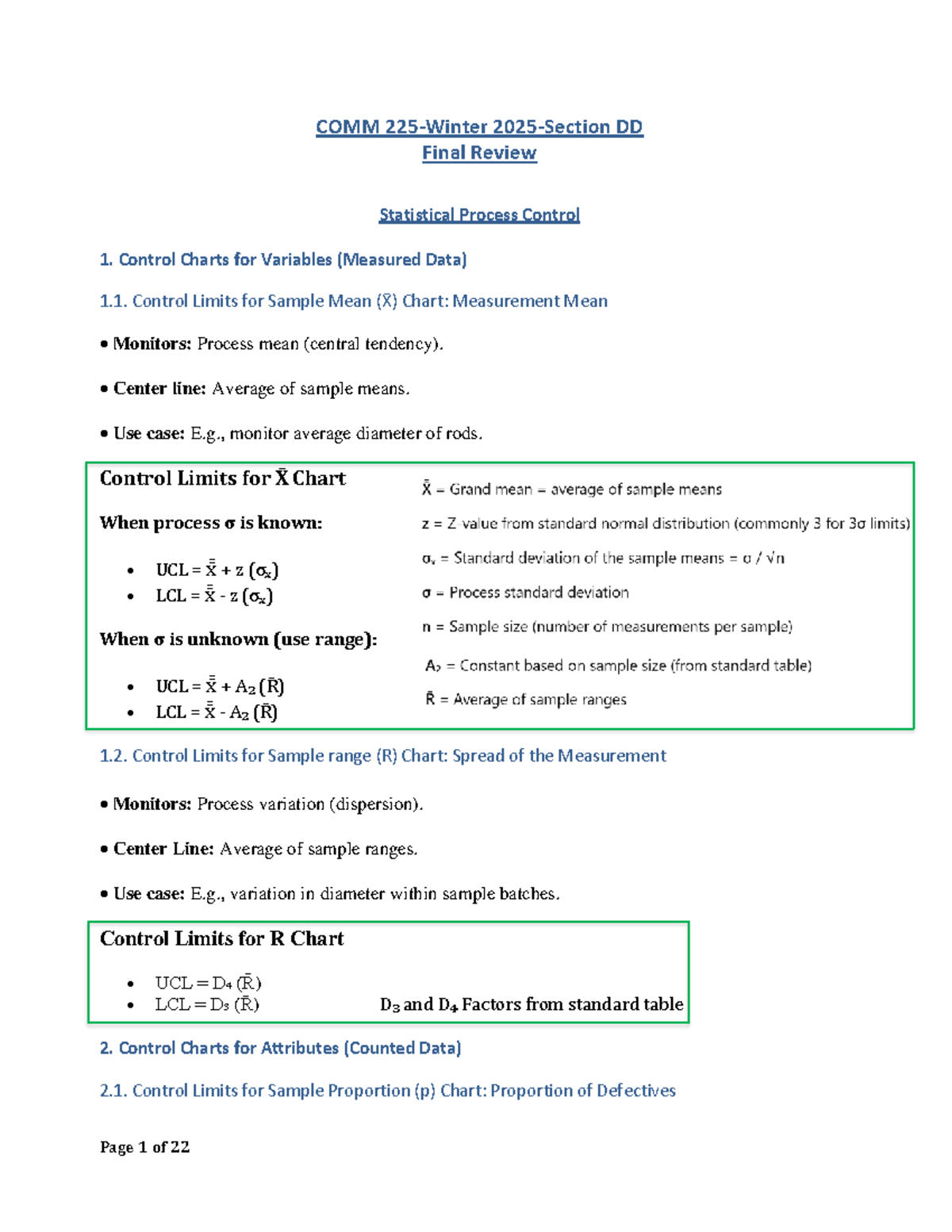 Final Exam Summary Practice Problems - COMM 225-Winter 2025-Section DD ...