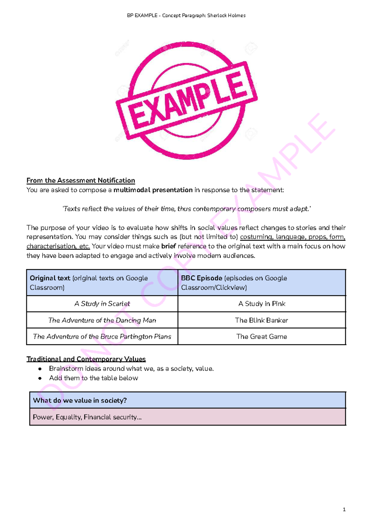 BP EXAMPLE Concept Paragraph: Analyzing Equality in Sherlock Holmes ...