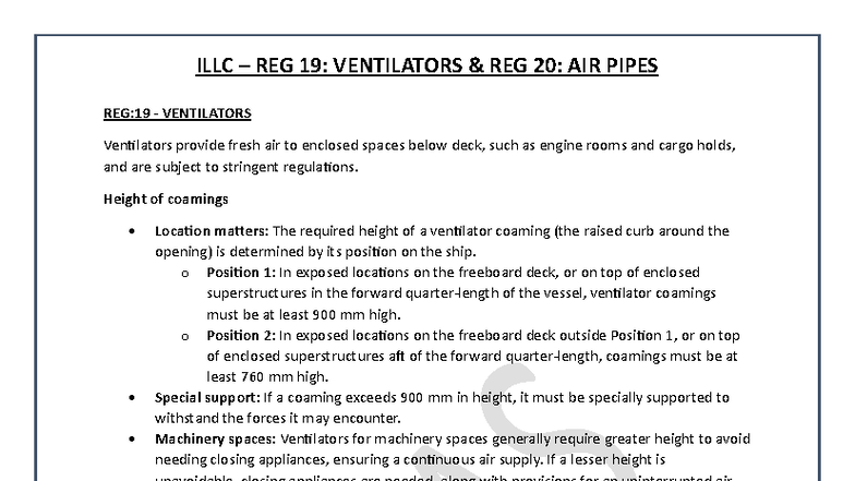 ILLC REG 19: Ventilators & Air Pipes Regulations Overview - Studocu