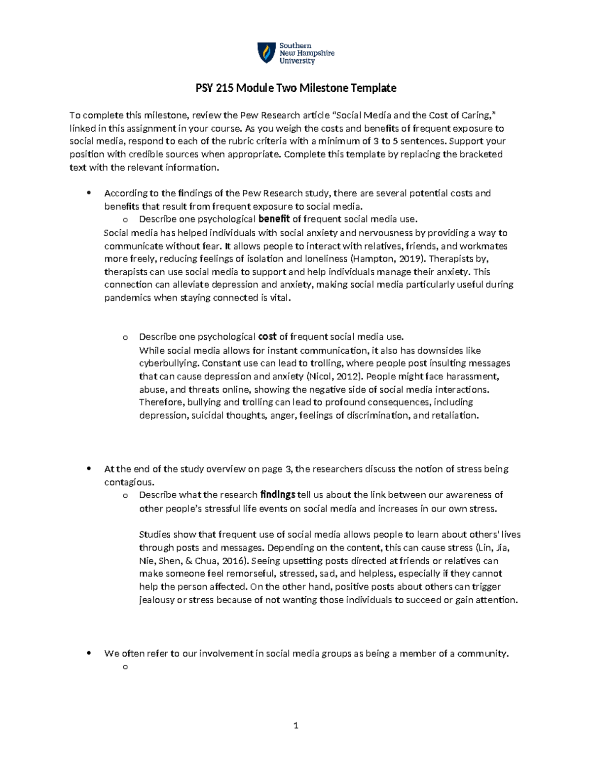 PSY 215 Module Two Milestone assignment - PSY 215 Module Two Milestone ...